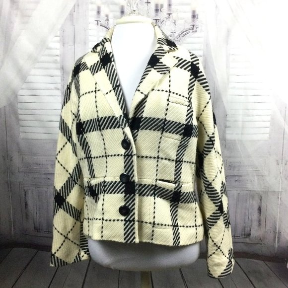 Magaschoni | Jackets & Coats | Magaschoni Plaid Black Cream Jacket Coat ...
